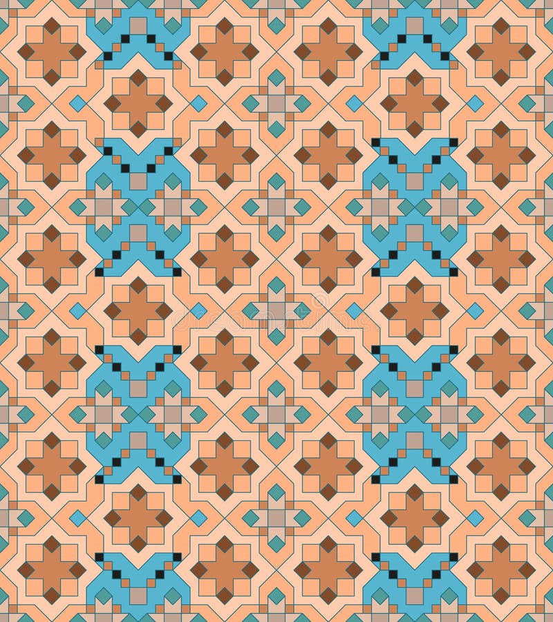 Seamless, Vector Image of Rectilinear Figures in Brown Tones with Blue ...