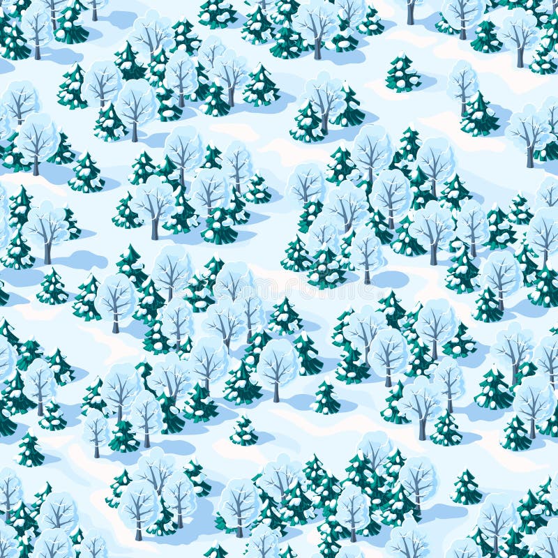 Seamless Vector Landscape Of Winter Mixed Forest With Coniferous And ...