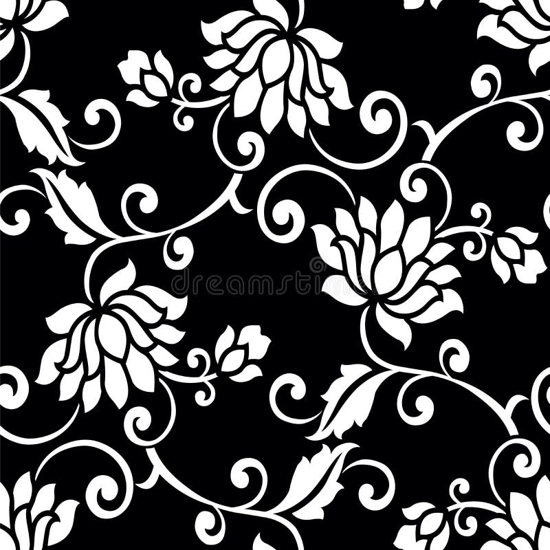Seamless Vector Lotus Flower Pattern Design Stock Vector - Illustration ...