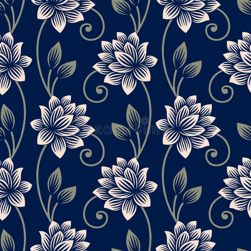 Seamless Vector Lotus Flower Pattern Design Stock Vector - Illustration ...