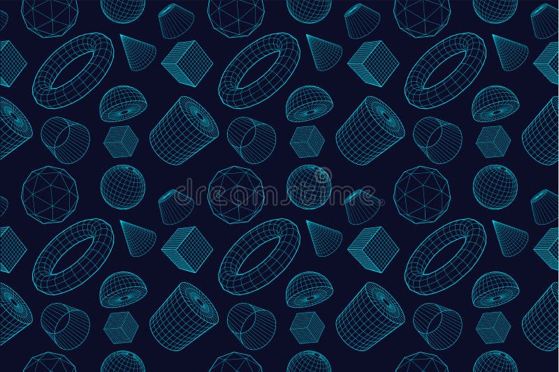 Seamless Vector Patter. Geometric 3D Objects with Connected Lines ...