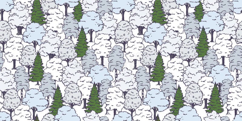 Seamless Vector Pattern of Abstract Drawn Fir and Different Deciduous ...