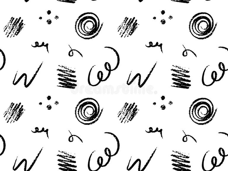 Seamless Vector Pattern with Abstract Hand Drawn Scribbles, Swirls, Dots, Textured Lines. Rough ...