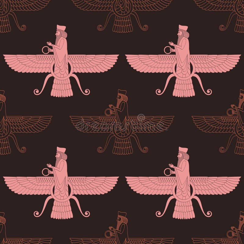 Seamless Vector Pattern with Ancient Sumerian Symbol Faravahar Stock ...