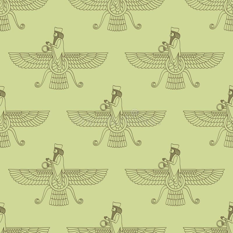Seamless Vector Pattern with Ancient Sumerian Symbol Faravahar Stock ...