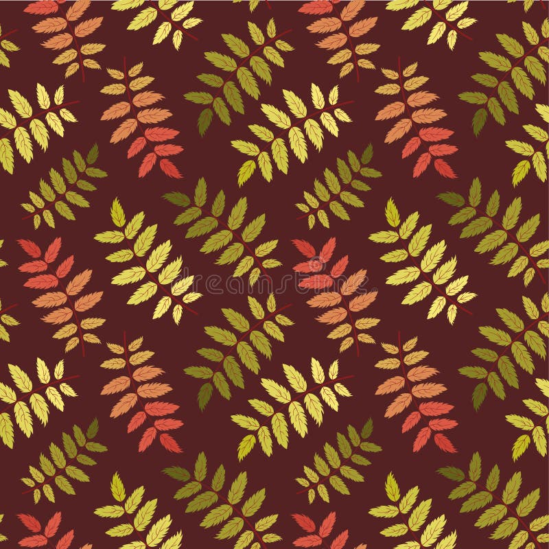 Seamless Vector Pattern with Autumn Leaves on a Dark Brown Background ...