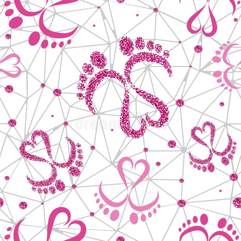 Seamless Vector Pattern of Baby Feet and Heart with Glitter Effect ...