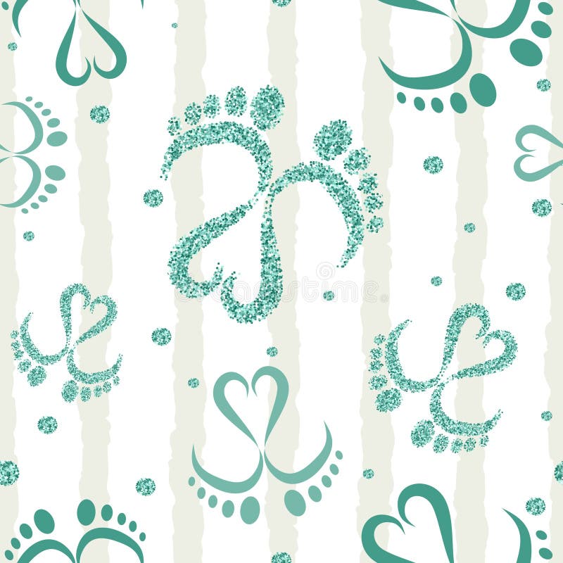 Seamless Vector Pattern of Baby Feet and Heart with Glitter Effect ...