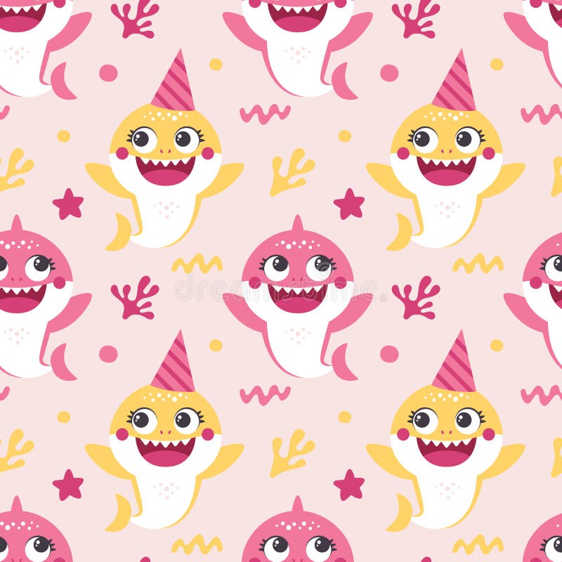 Seamless Vector Pattern with Baby Shark for Birthday Stock Vector ...