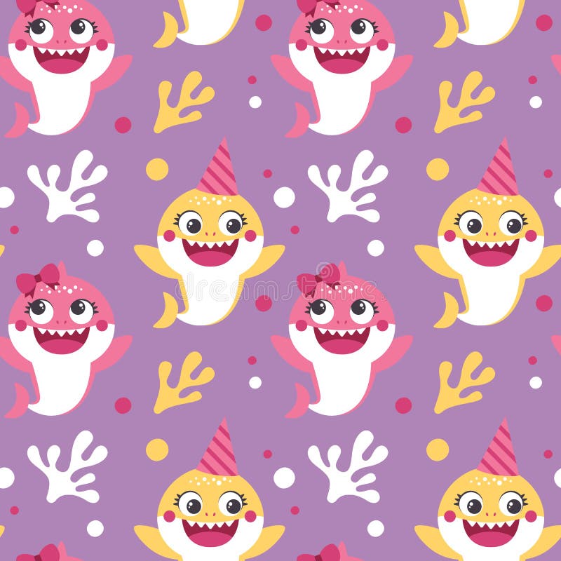 Seamless Vector Pattern with Baby Shark for Birthday Stock Vector ...
