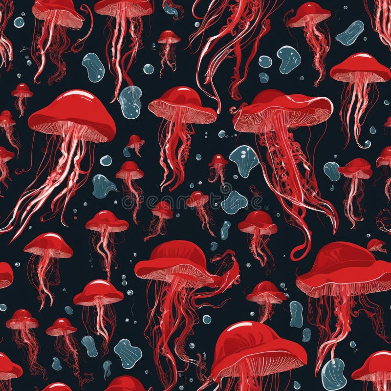 Seamless Vector Pattern Background with Colorful Handmade Jellyfish ...