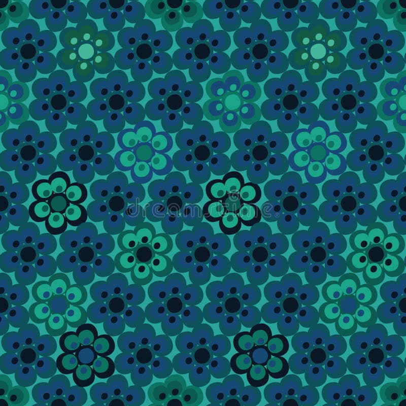 Seamless Vector Pattern Background with Teal Colored Flowers in ...