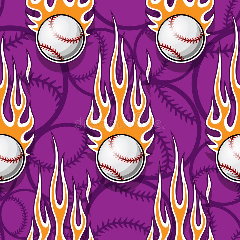 Seamless Vector Pattern with Baseball Softball Ball Icon and Flame ...