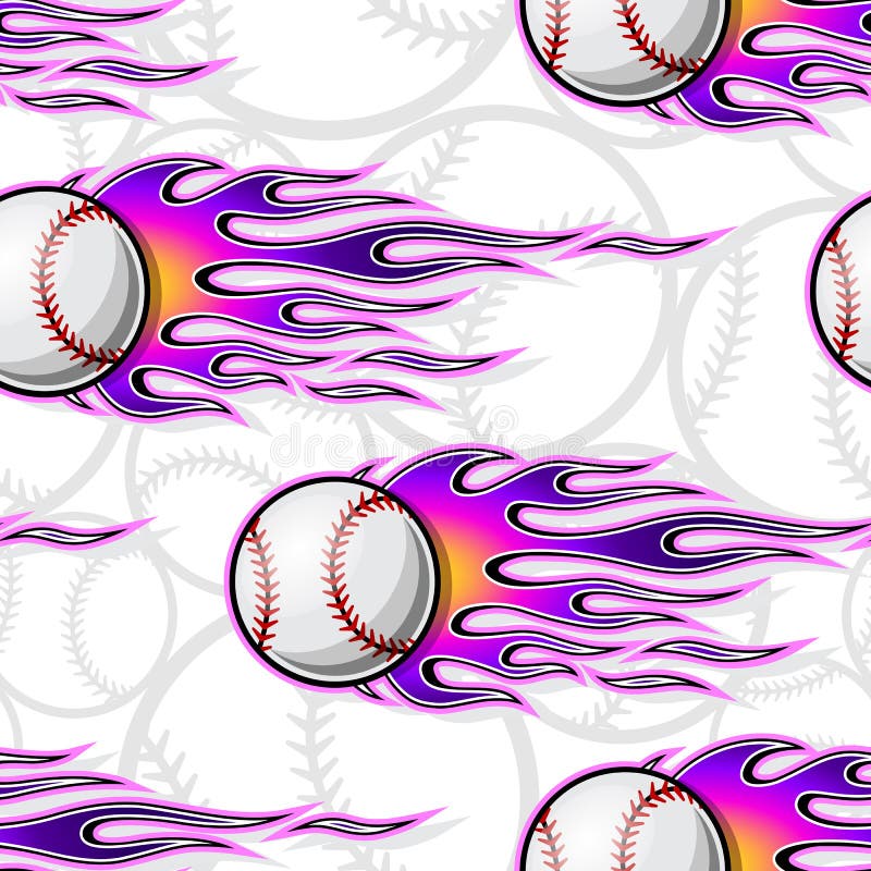Seamless Vector Pattern with Baseball Softball Ball Icon and Flame ...