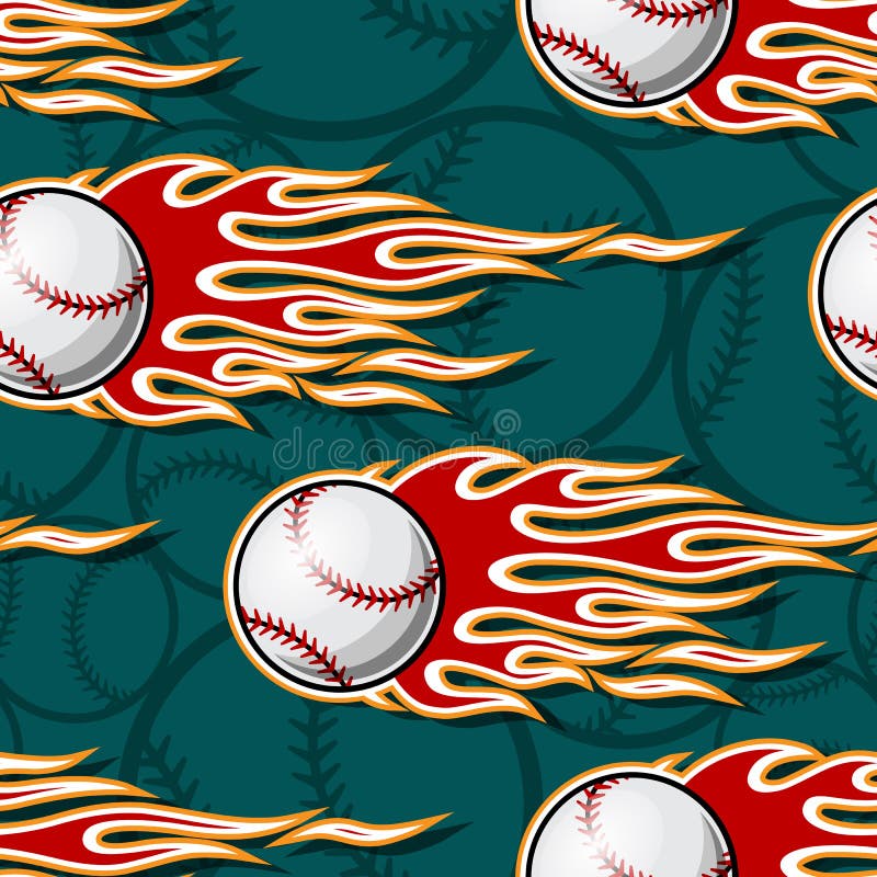 Seamless Vector Pattern with Baseball Softball Ball Icon and Flame ...