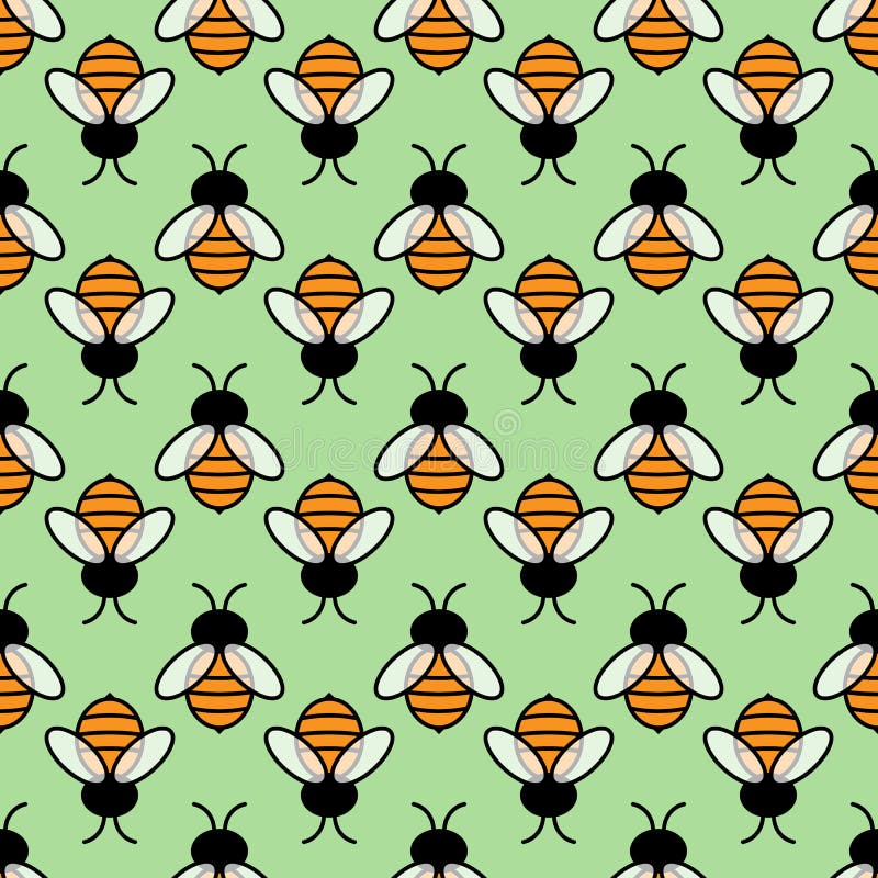 Seamless Vector Pattern with Bees on Green Background Stock Vector ...