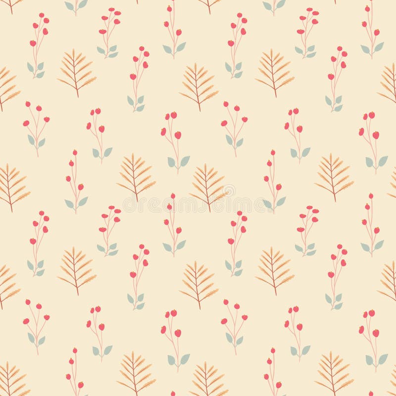 Seamless Vector Pattern with Berries, Leaves in Pastel Colors ...