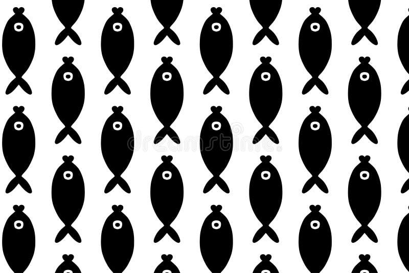 Seamless Vector Pattern of Black Fish Silhouettes Stock Illustration ...