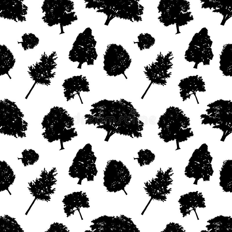 Seamless Vector Pattern Black Silhouettes Style Trees. Stock Vector ...