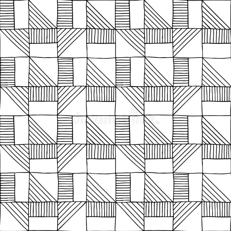 Seamless Vector Pattern. Black and White Geometrical Hand Drawn ...