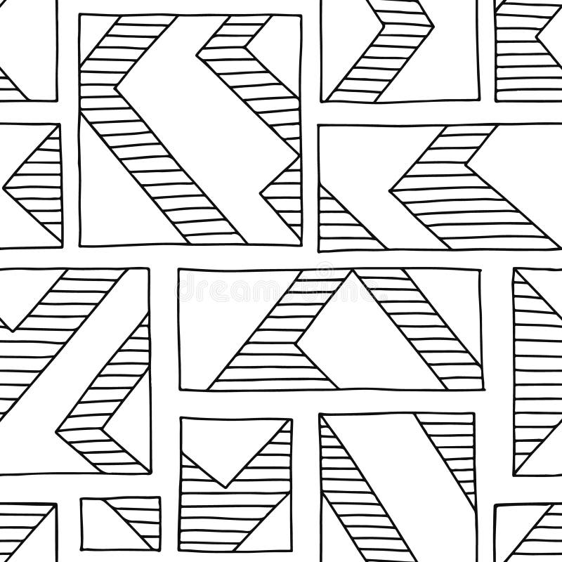 Seamless Vector Pattern. Black and White Geometrical Hand Drawn ...