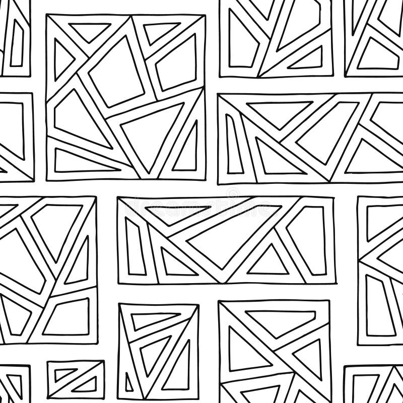 Seamless Vector Pattern. Black and White Geometrical Hand Drawn ...