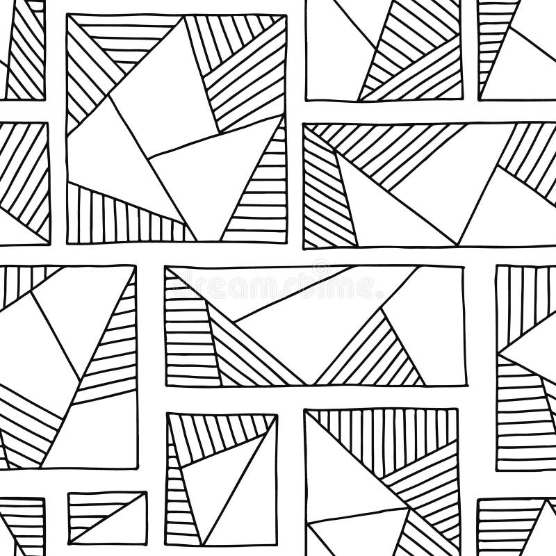 Seamless Vector Pattern. Black and White Geometrical Hand Drawn ...