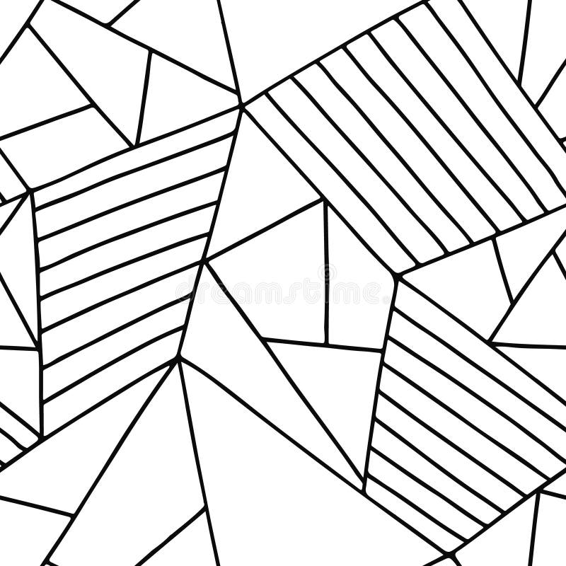 Seamless Vector Pattern, Black and White Lined Asymmetric Geometric ...