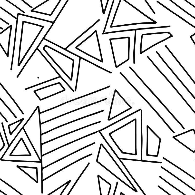 Seamless Vector Pattern, Black and White Lined Asymmetric Geometric ...
