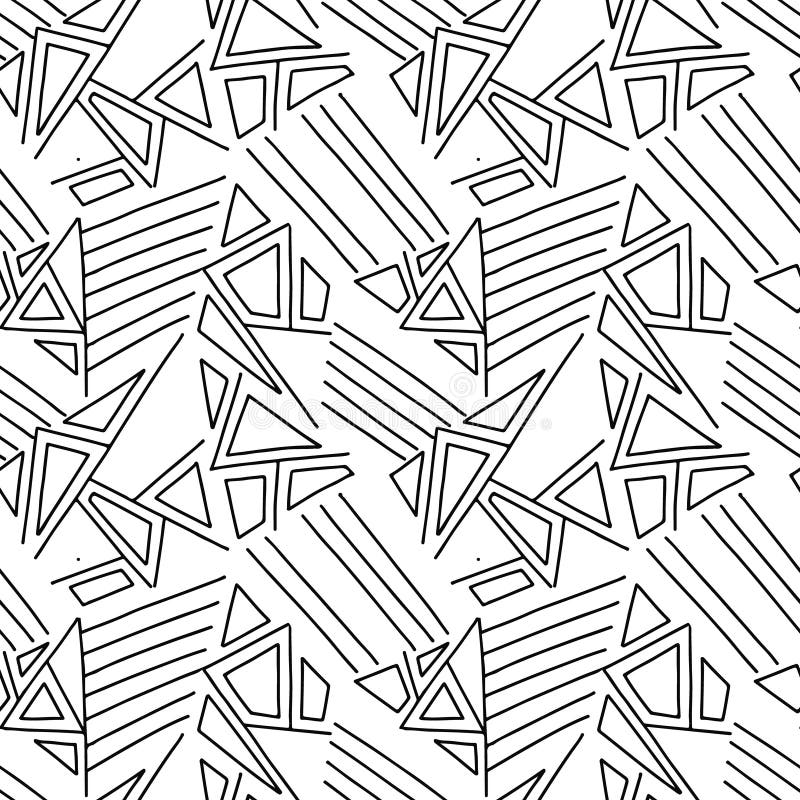 Seamless Vector Pattern, Black and White Lined Asymmetric Geometric ...