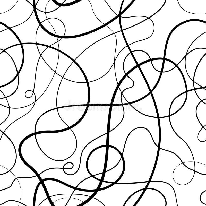 Tangled Curved Line Seamless Pattern. Handwritten Doodles Stock Vector ...