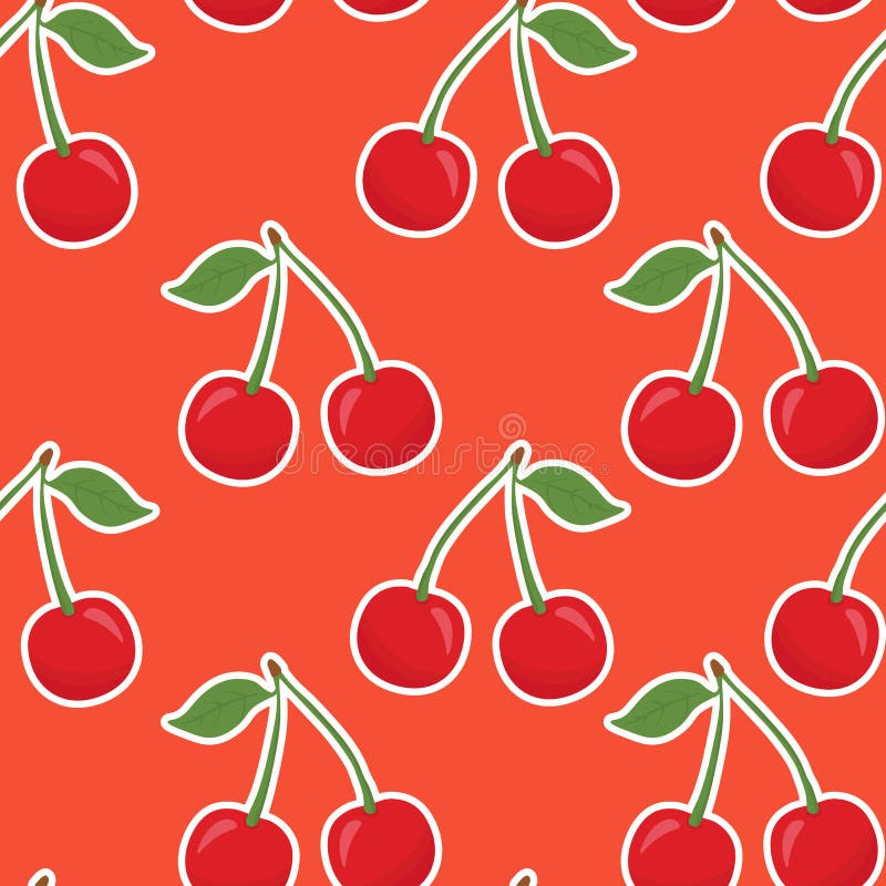 Seamless Vector Pattern with Bright Cherry on a Red Background. Stock ...