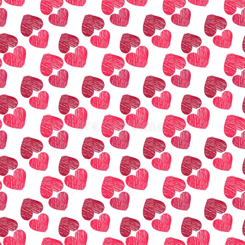 Seamless Vector Pattern with Burgundy Red Doodle Hearts on Transparent ...