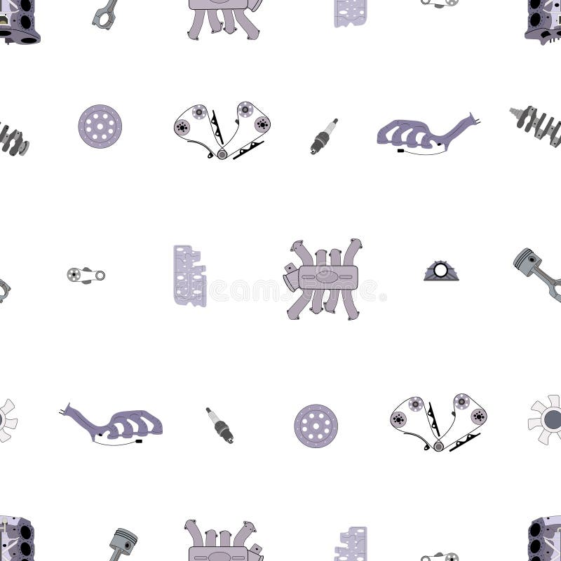 Seamless Vector Pattern. Car Engine Elements. Isolated on White. Vector ...