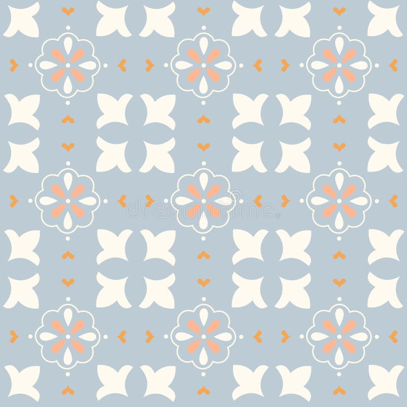 Seamless Vector Pattern with Ceramic Flower Tiles in Vintage Style ...
