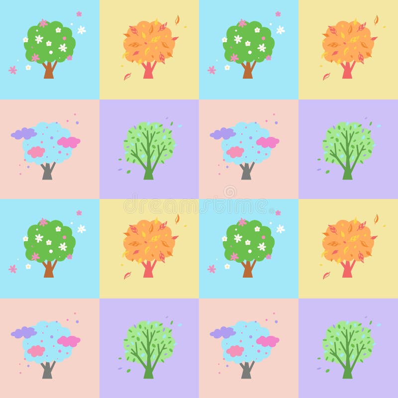 Seamless Pattern Pastel Colors. Seasons Four Trees at Different Times ...