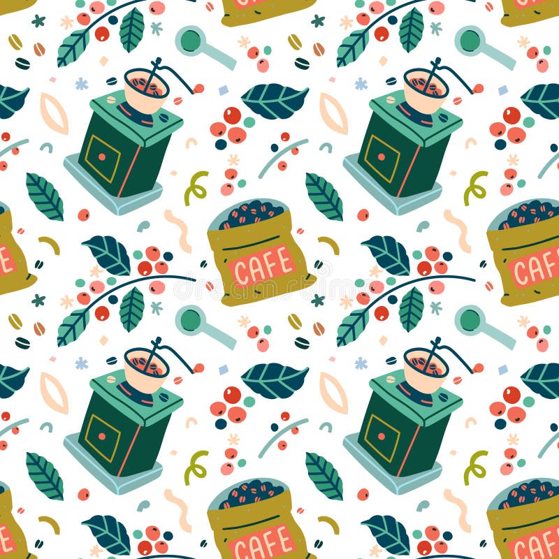 Seamless Vector Pattern for Coffee Shop, Colorful Vector Background ...