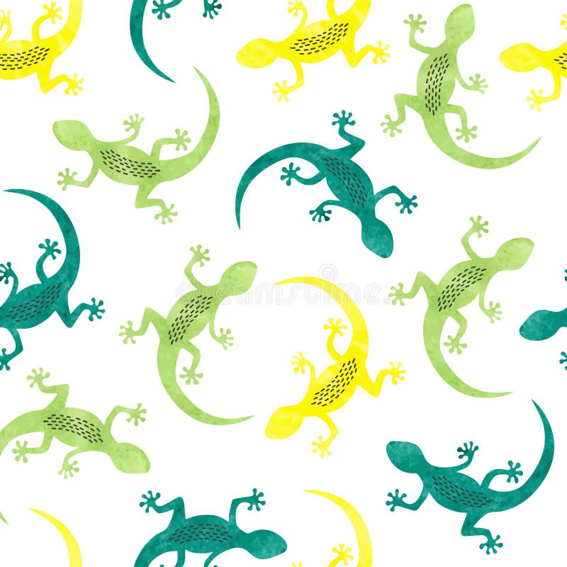 Seamless Vector Pattern with Colorful Watercolor Lizards. Stock Vector ...