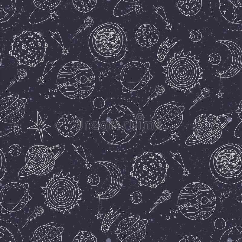 Seamless Pattern with Cosmos Doodle Illustrations. Stock Vector ...