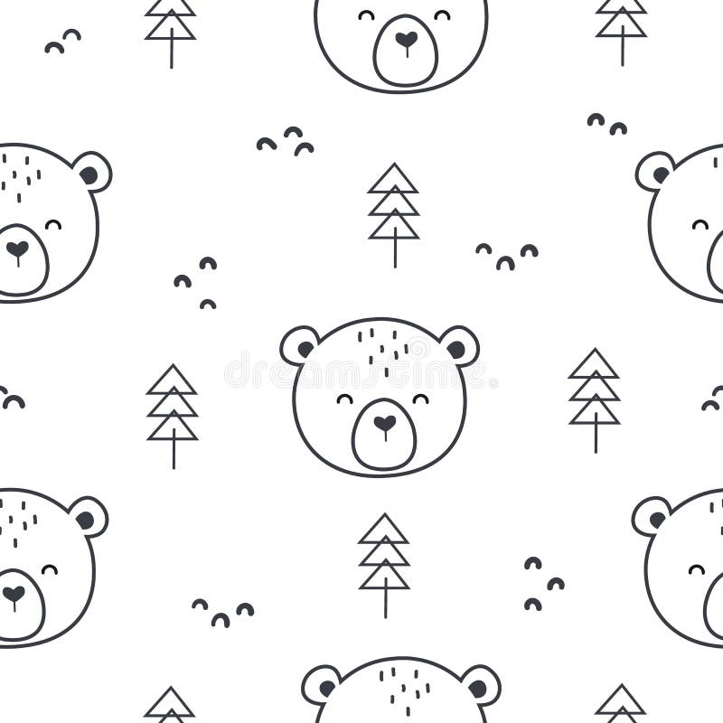 Seamless Vector Pattern with Cute Bear, and Hand Drawn Shapes Stock Vector - Illustration of ...