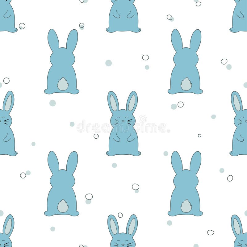Seamless Vector Pattern with Cute Blue Rabbits. Stock Vector ...