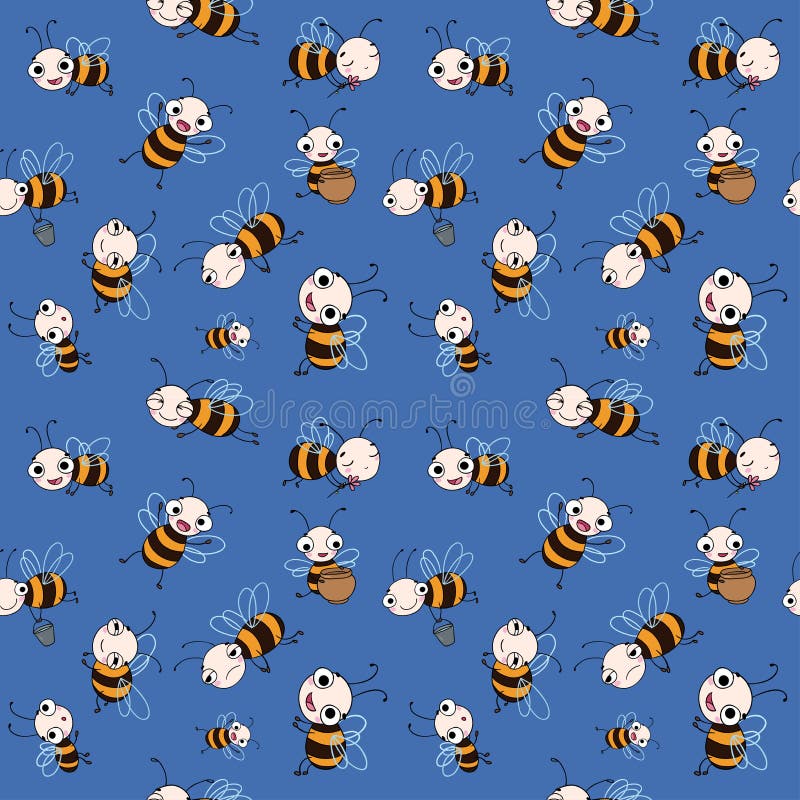 Seamless Vector Pattern with Cute Cartoon Bees. Stock Vector ...