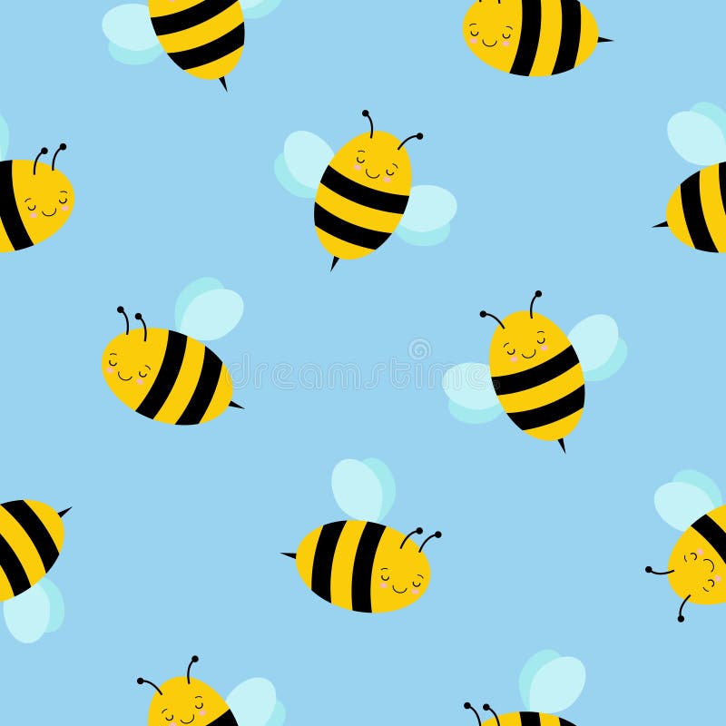 Seamless Vector Pattern with Cute Cartoon Bees Stock Vector ...