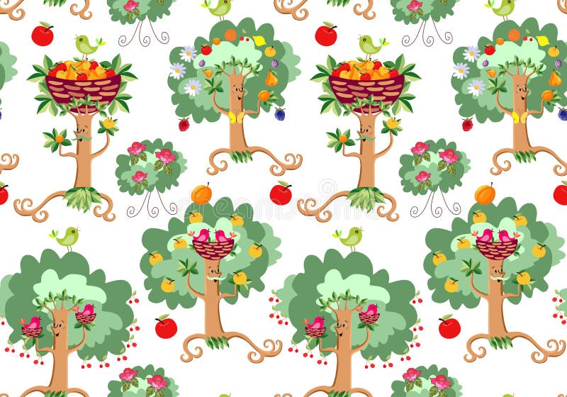 Seamless Vector Pattern with Cute Cartoon Dancing Trees Stock Vector ...