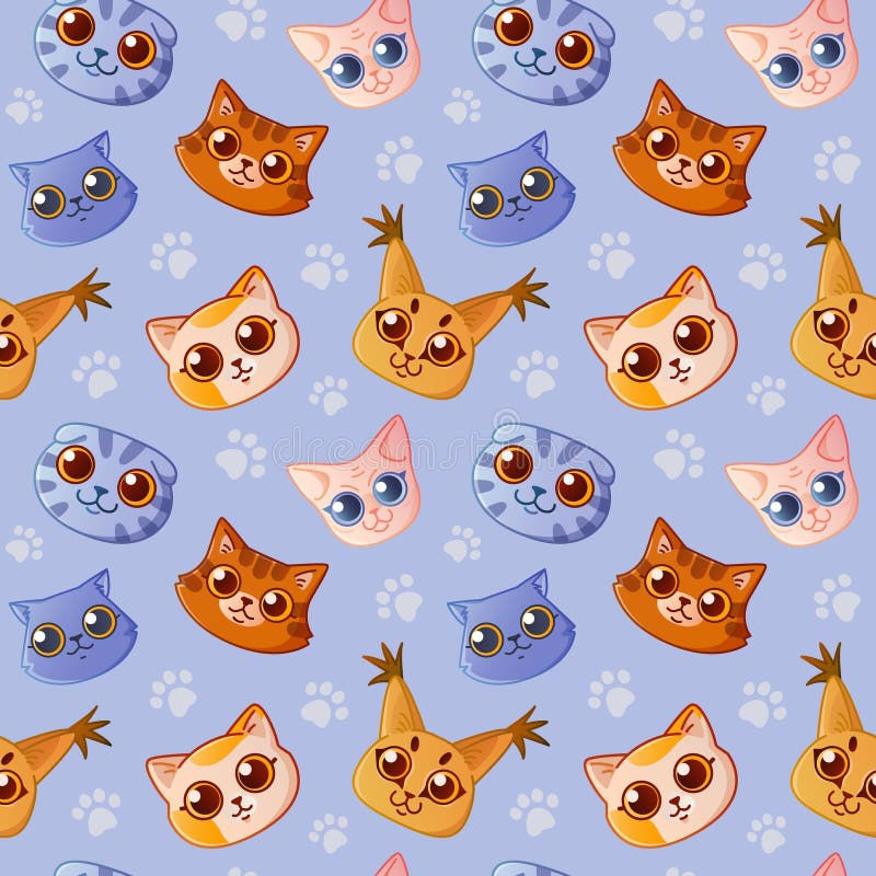 Big Cats Faces Hand Drawn Animals Seamless Pattern Stock Vector ...