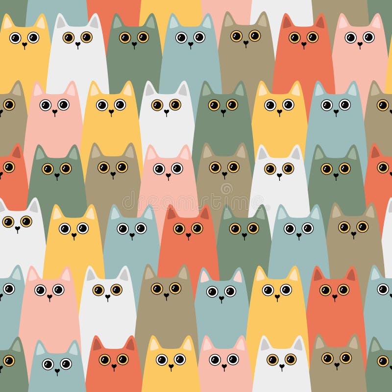 Seamless Vector Pattern with Cute Cats. Vector Illustration. Stock ...