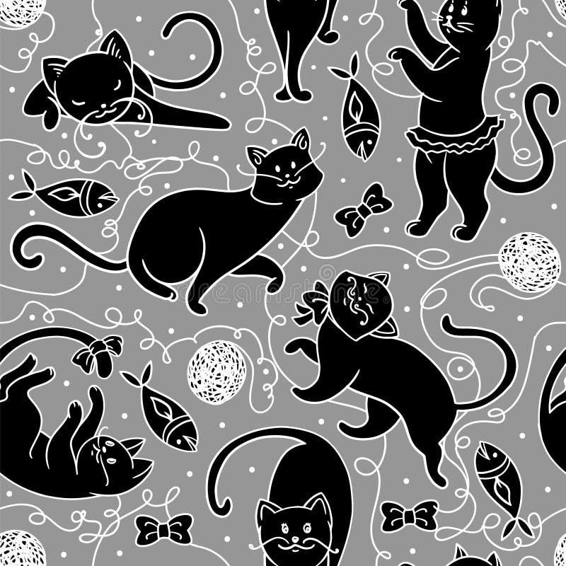 Seamless Vector Pattern with Cute Cats Stock Vector - Illustration of ...