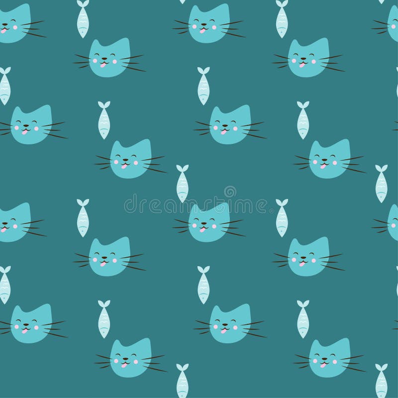 Seamless Vector Pattern with Cute Cats and Yummy Fish Stock Vector ...
