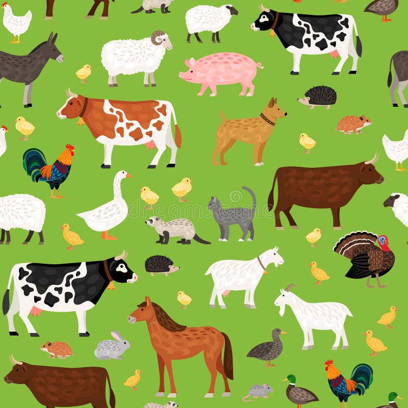 Seamless Vector Pattern with Cute Farm Animals Stock Vector ...