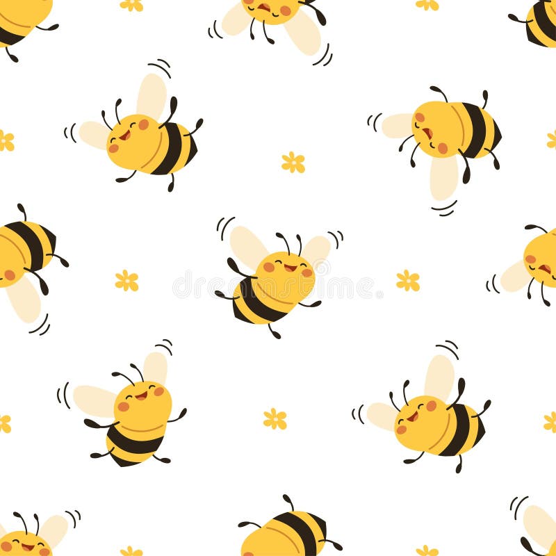 Seamless Vector Pattern. Cute Happy Bee and Daisies Stock Vector ...